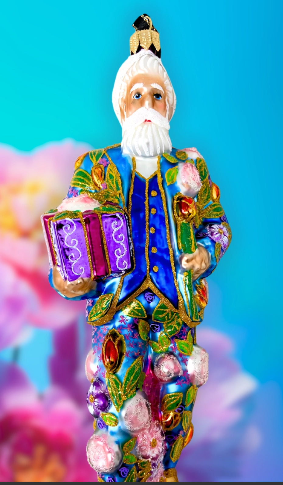 Blue Suede Santa Glass Ornament E And C Creations
